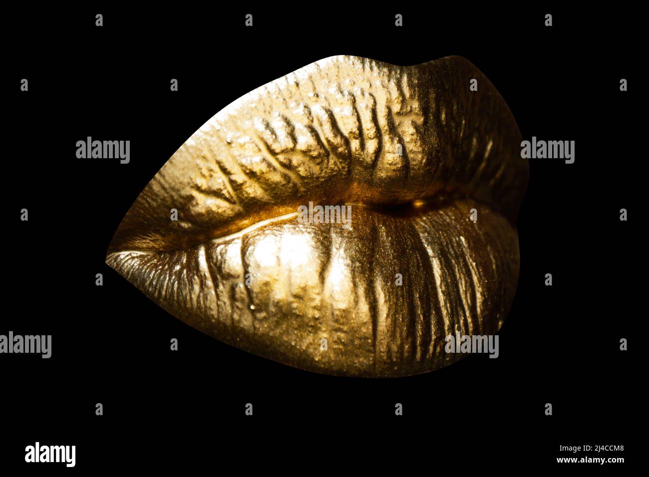 Golden kiss. Female golden mouth isolated. Woman sensual gold lips ...