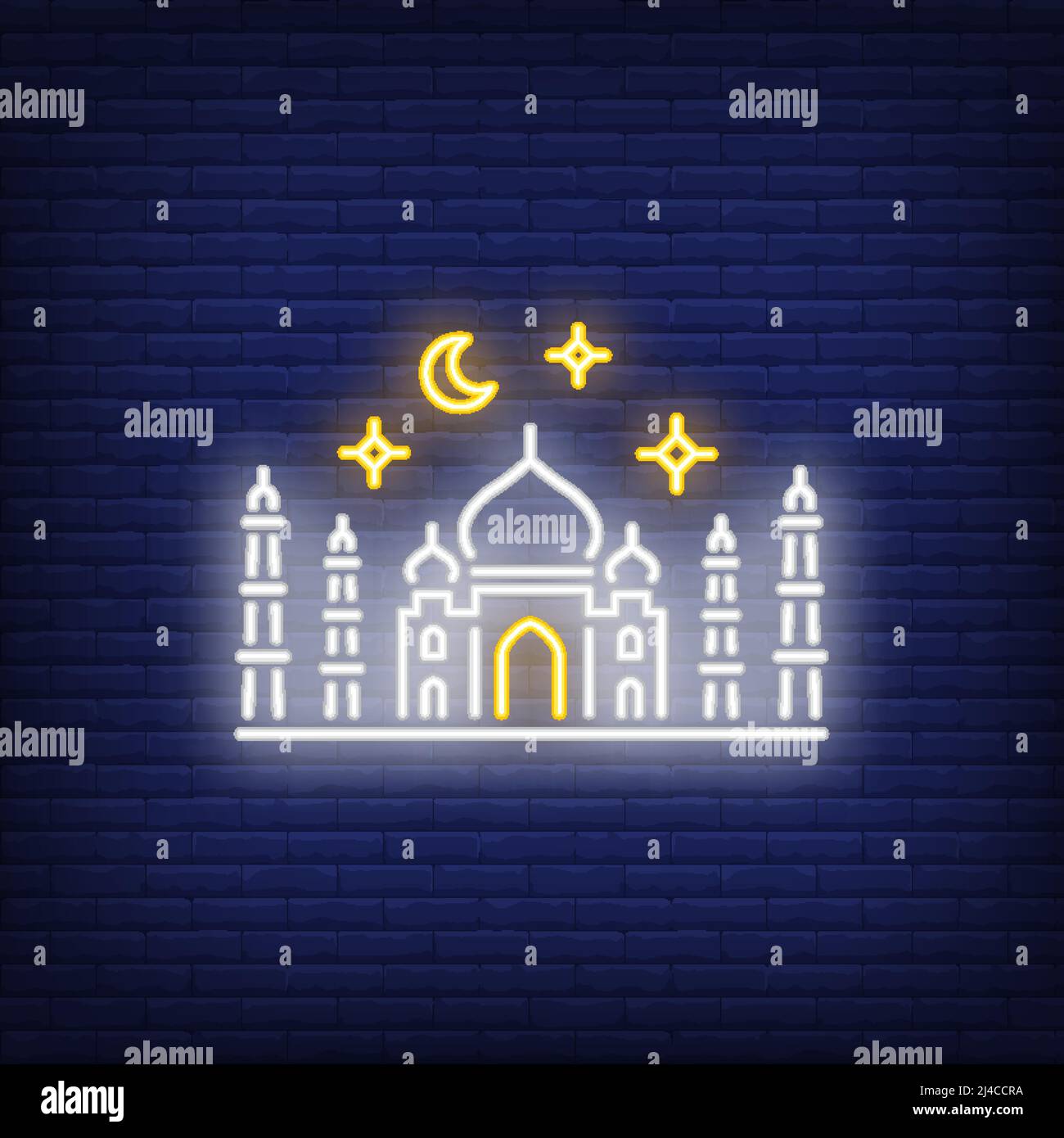 Taj Mahal neon sign. Luminous signboard with mausoleum. Night bright ...