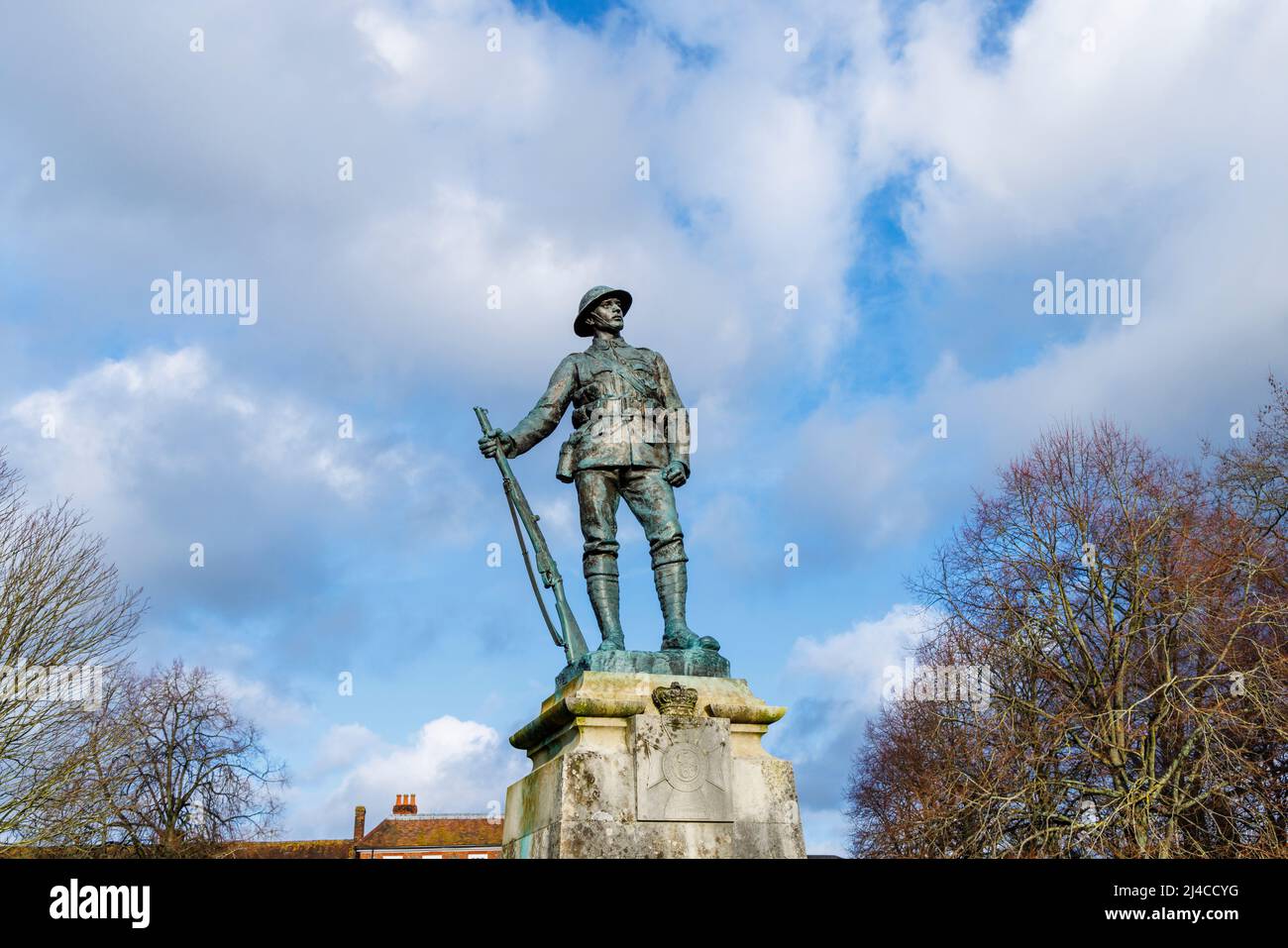 Commemorative memorial bronze statue of a rifleman of The King's Royal ...