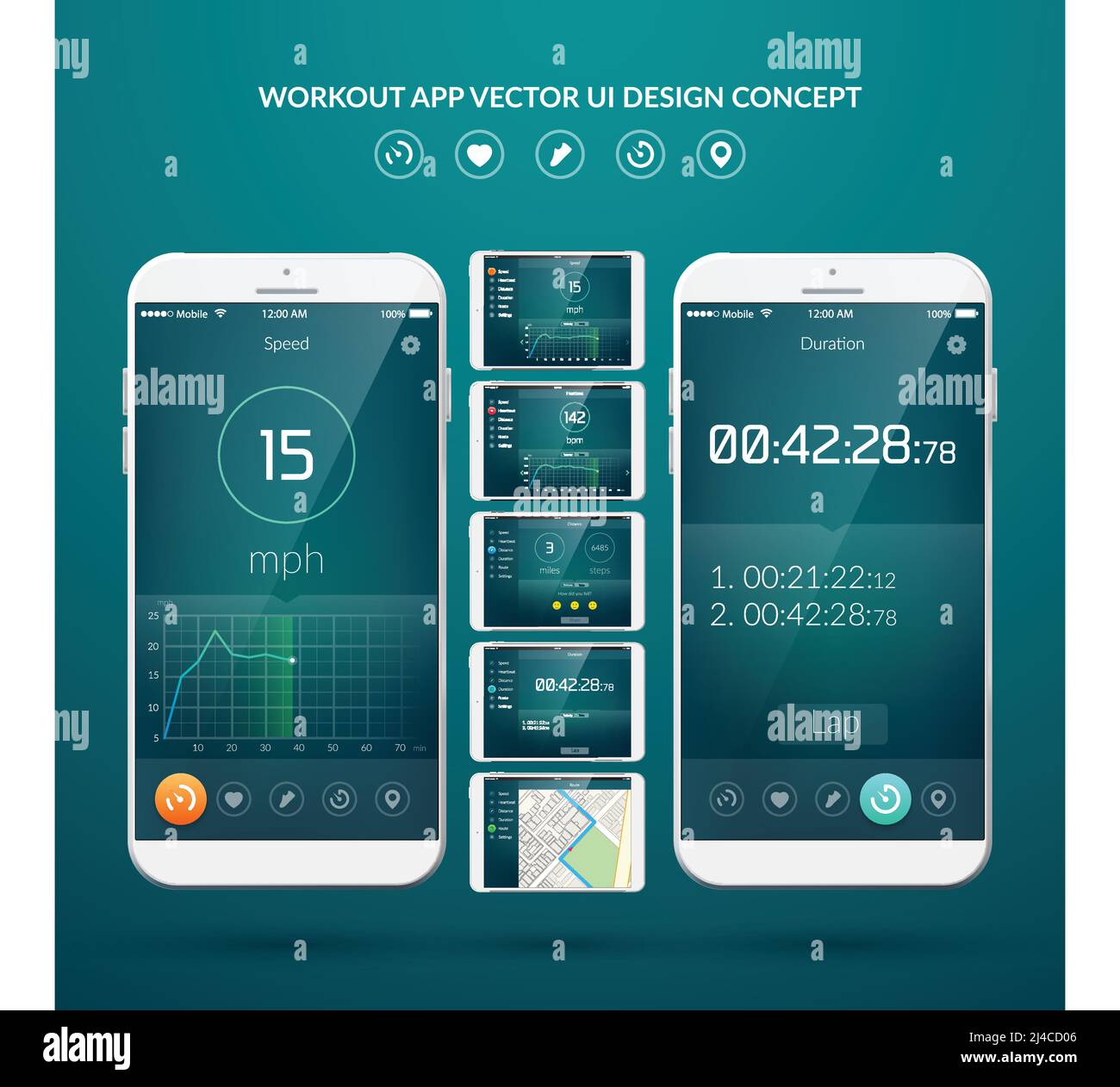 UI design concept with web elements of workout application for mobile ...