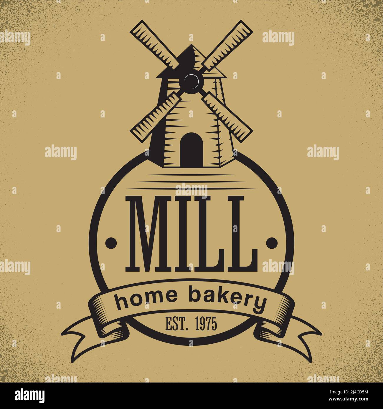 Bakery Stylish Poster with cartoon of mill on beige background vector ...