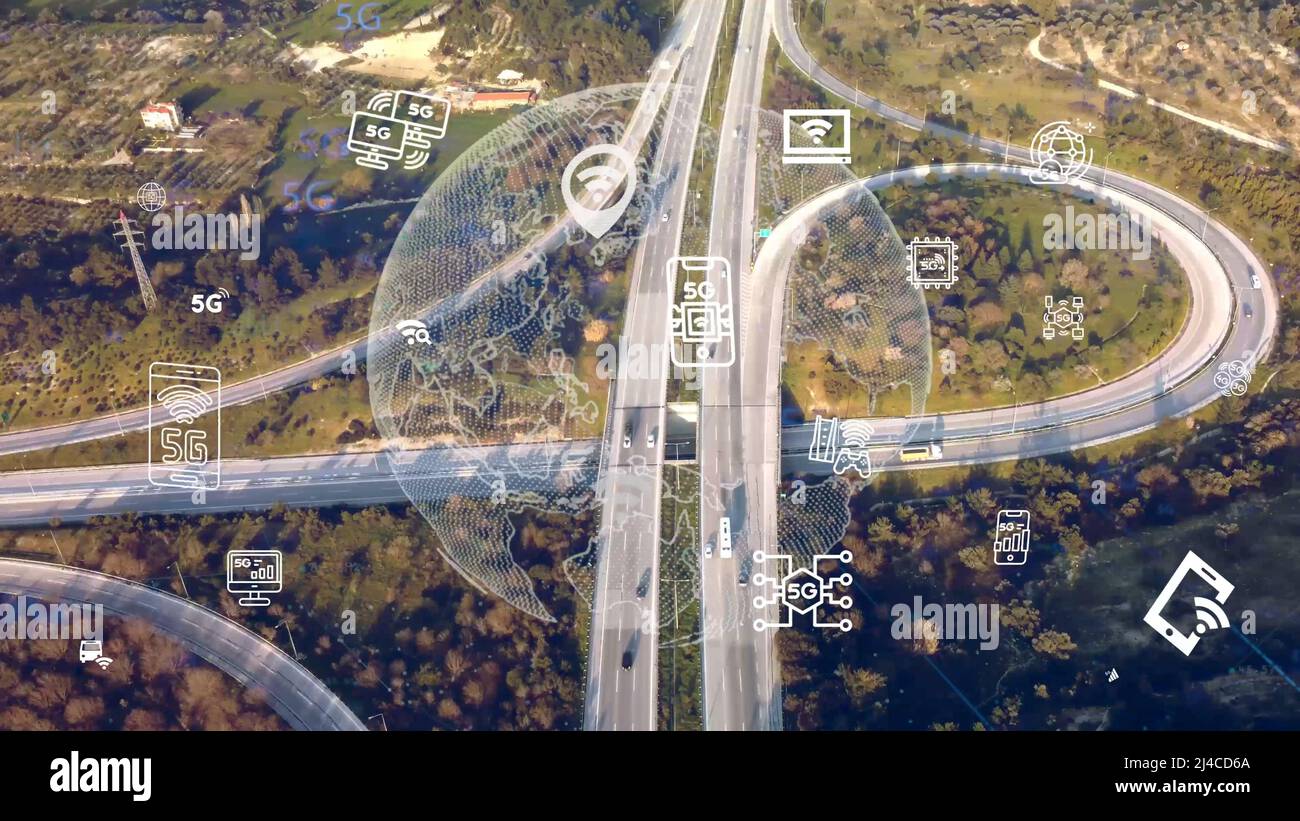 Modern highway and Data technology concept. Smart transportation. ITS ...