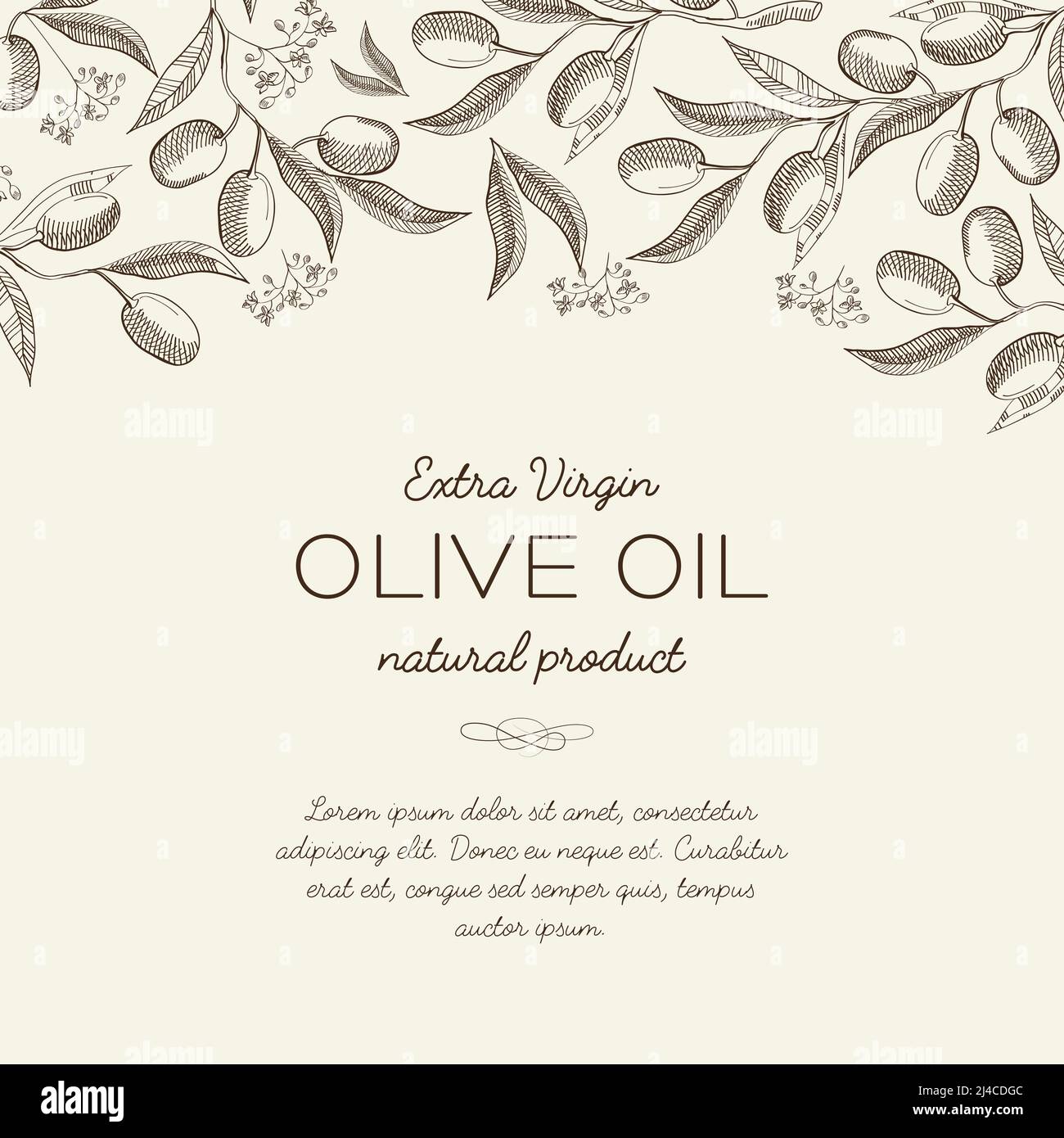 Abstract olive floral sketch template with text and tree branches on ...