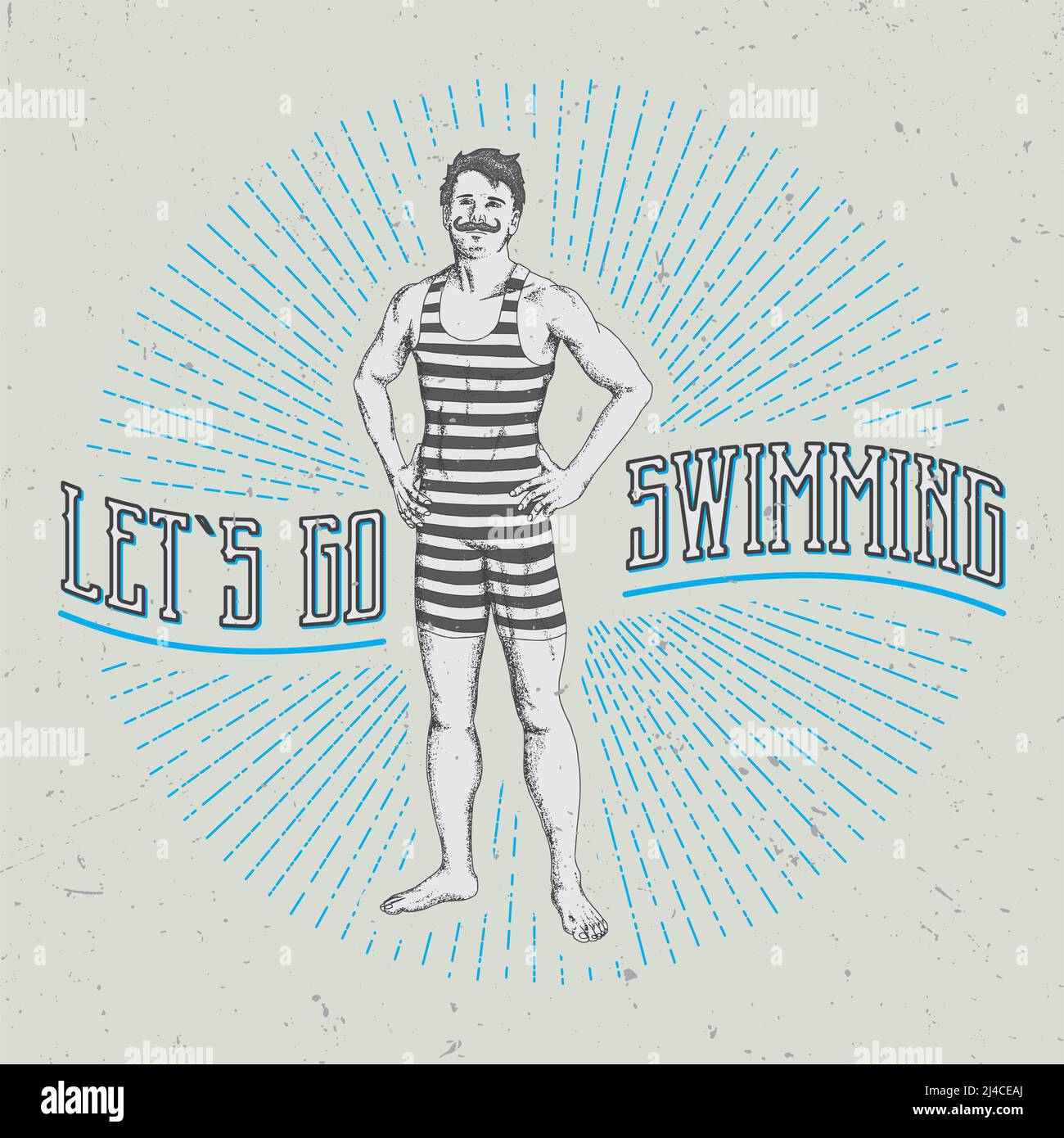 Vintage Man Poster with funny slogan Let's go swimming vector ...