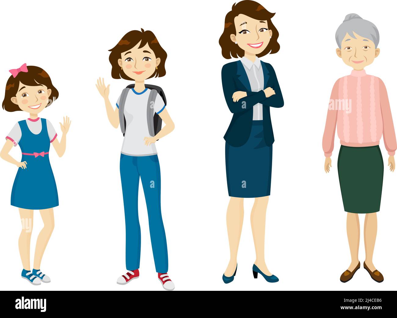 Female of various age character set with different gestures, poses ...