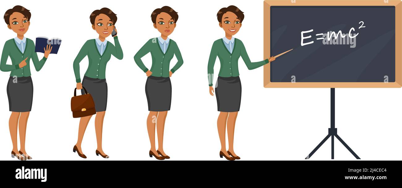 Female teacher character set with different poses, emotions, actions ...