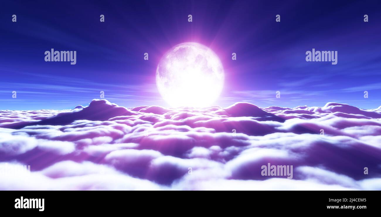 above clouds full moon illustration, 3d rendering Stock Photo - Alamy