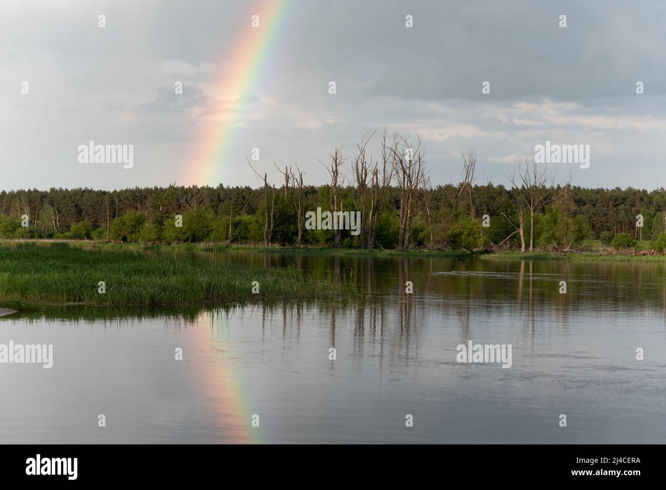 Rainbow reflecting in the river. Spring landscape by the water Stock ...