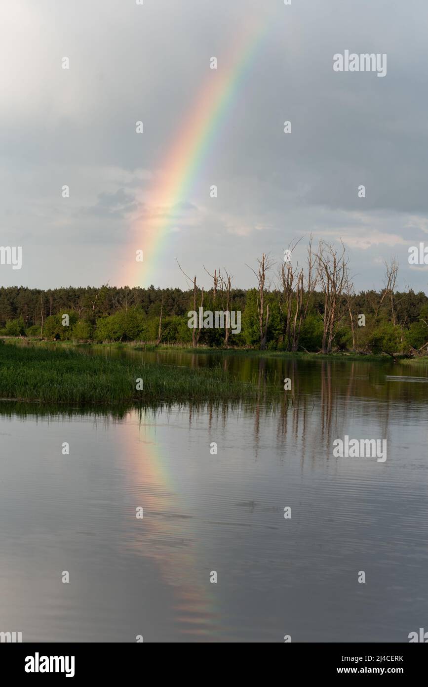 Rainbow reflecting in the river. Spring landscape by the water Stock ...