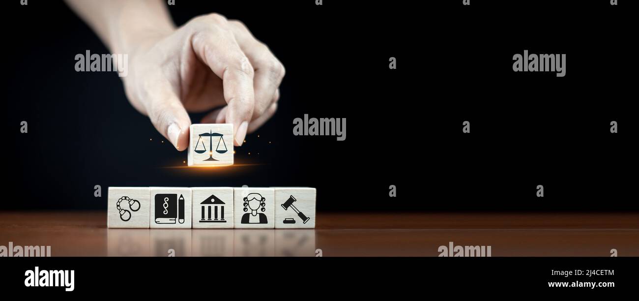 Wooden cube block shape with icon law legal justice. Law business and ...