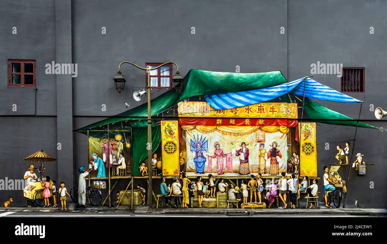 Chinese wall mural, Temple Street, Chinatown, Chinese opera was once a ...
