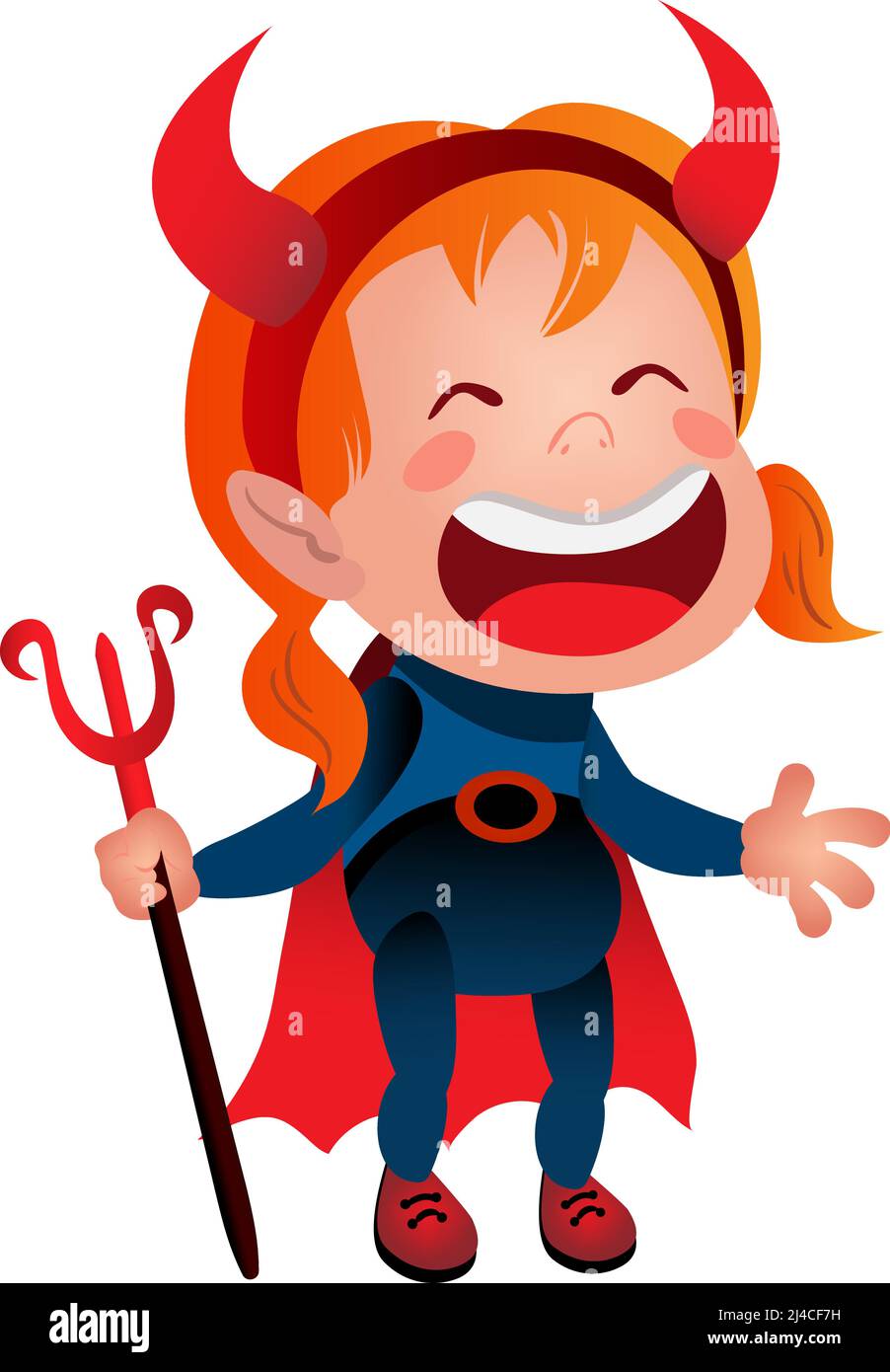 Girl in devil costume laughing line icon. Kid, demon, satan. Halloween ...