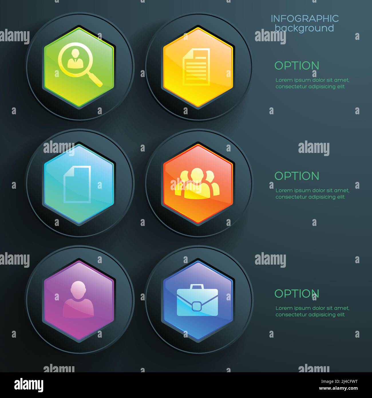Business abstract infographics with six colorful glossy hexagonal web ...