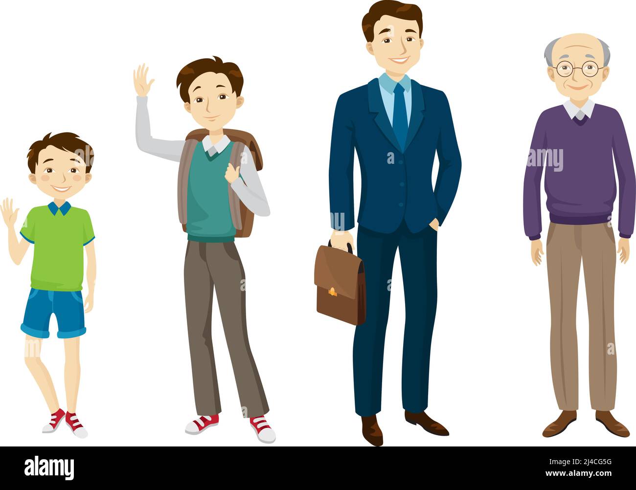 Male of various age character set with different gestures, poses ...