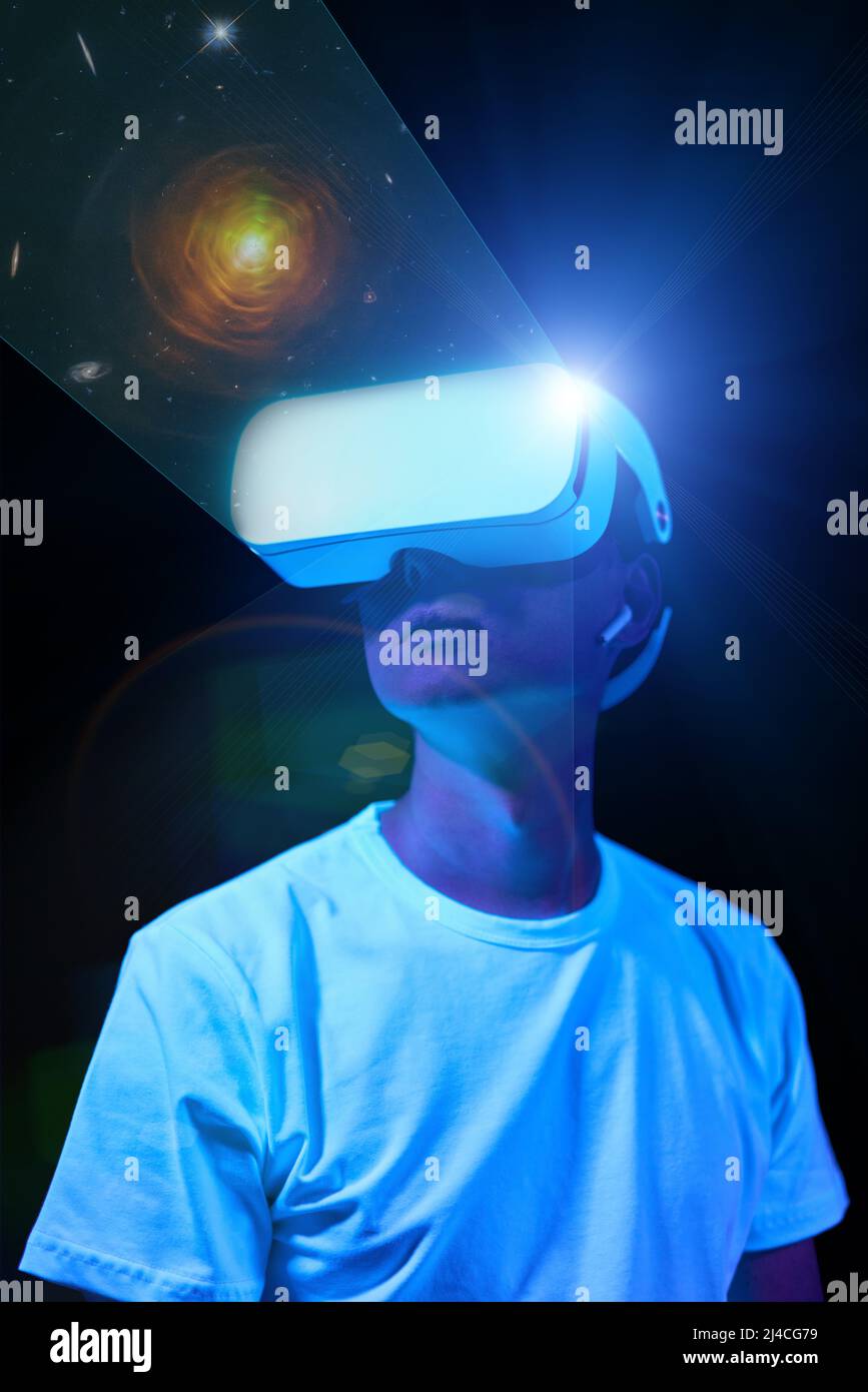 Man uses a virtual reality headset to see the far corners of space ...