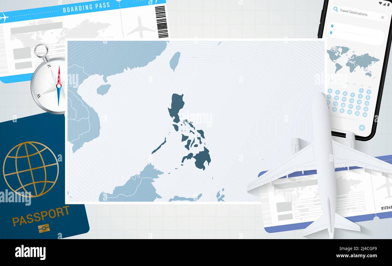 Journey to Philippines, illustration with a map of Philippines ...