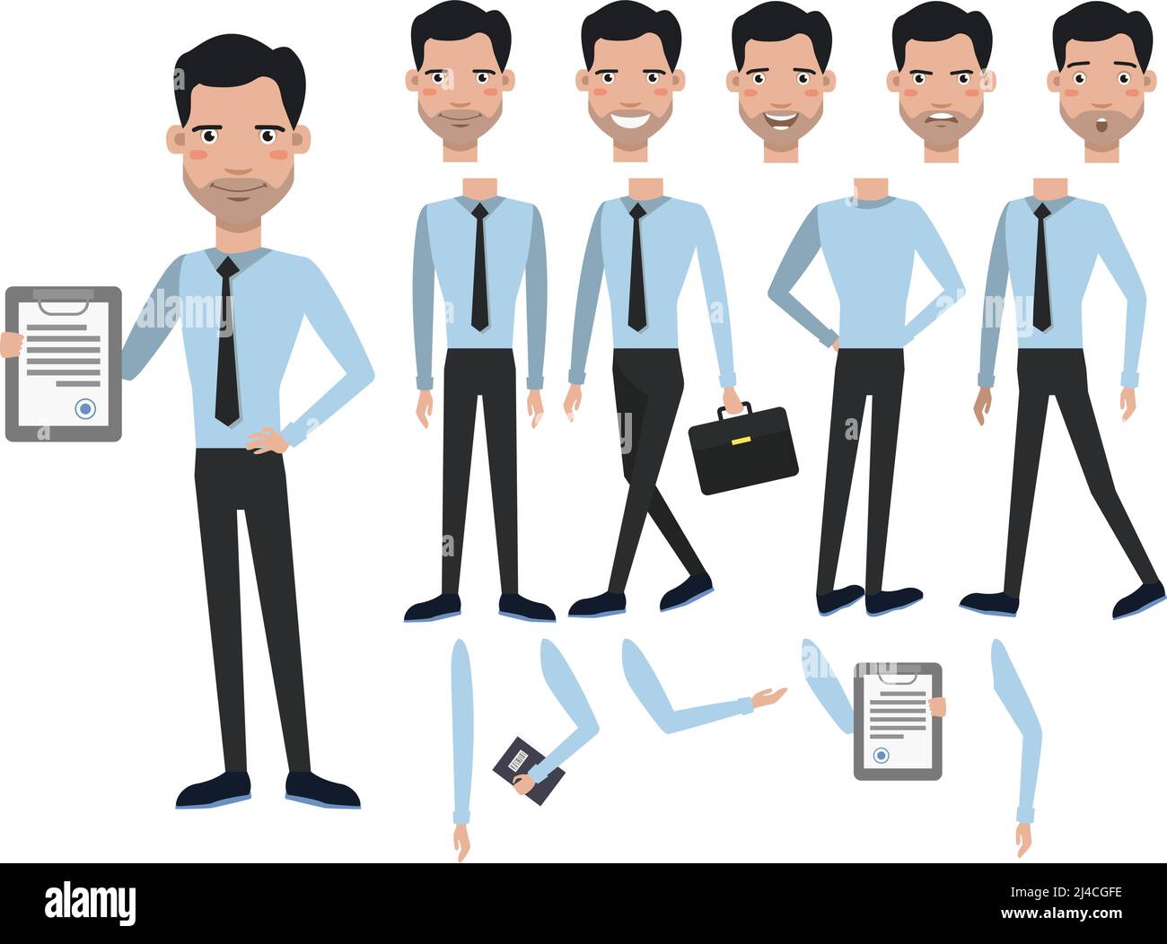 Man with contract character set with different poses, emotions ...