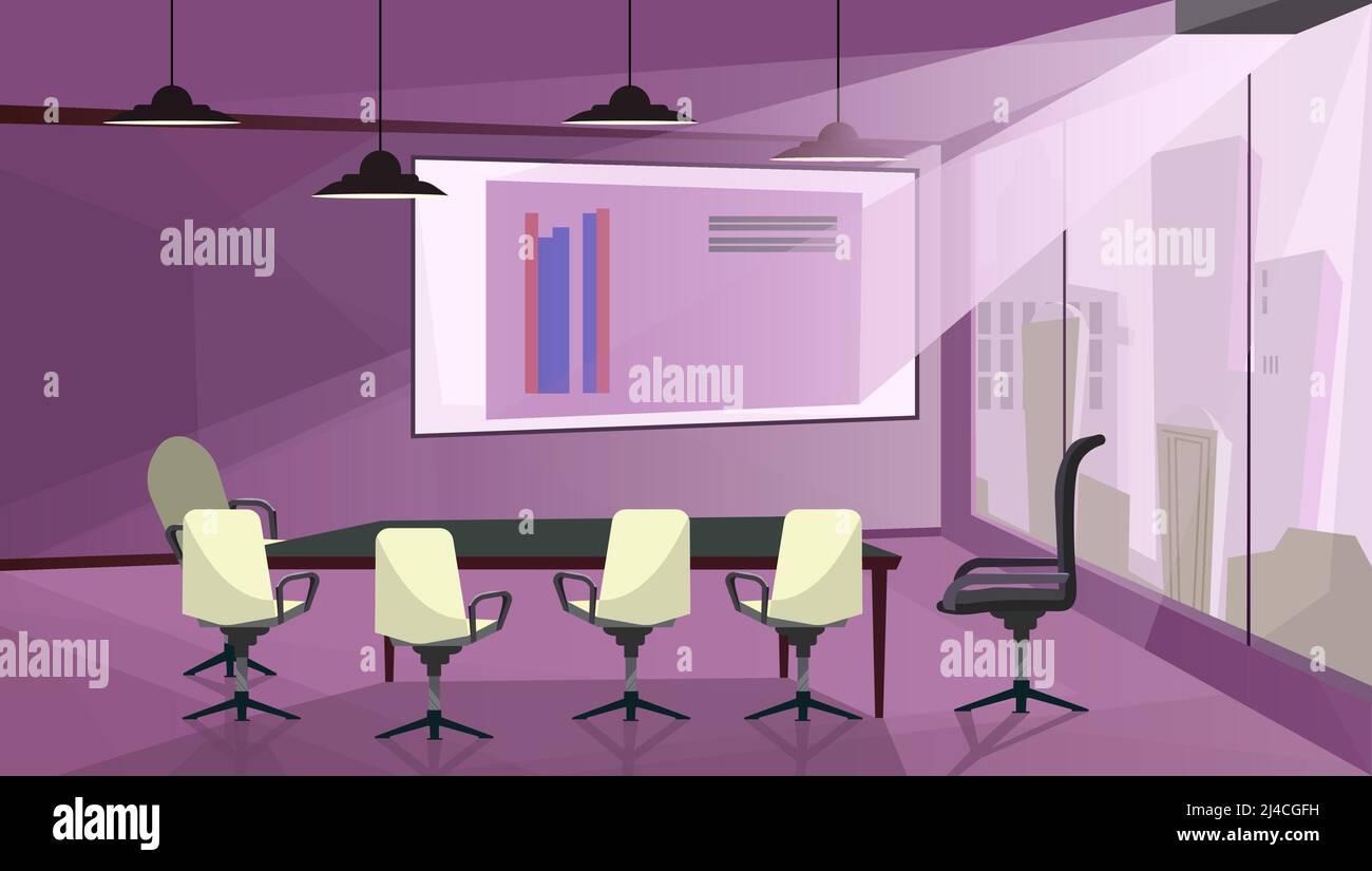 Modern business meeting room vector illustration. Projection screen ...