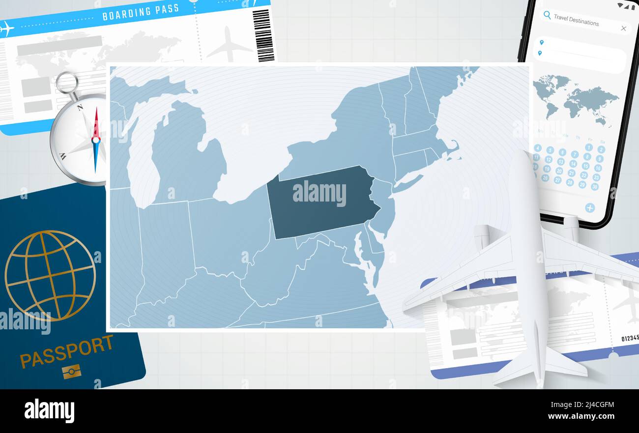 Journey to Pennsylvania, illustration with a map of Pennsylvania ...