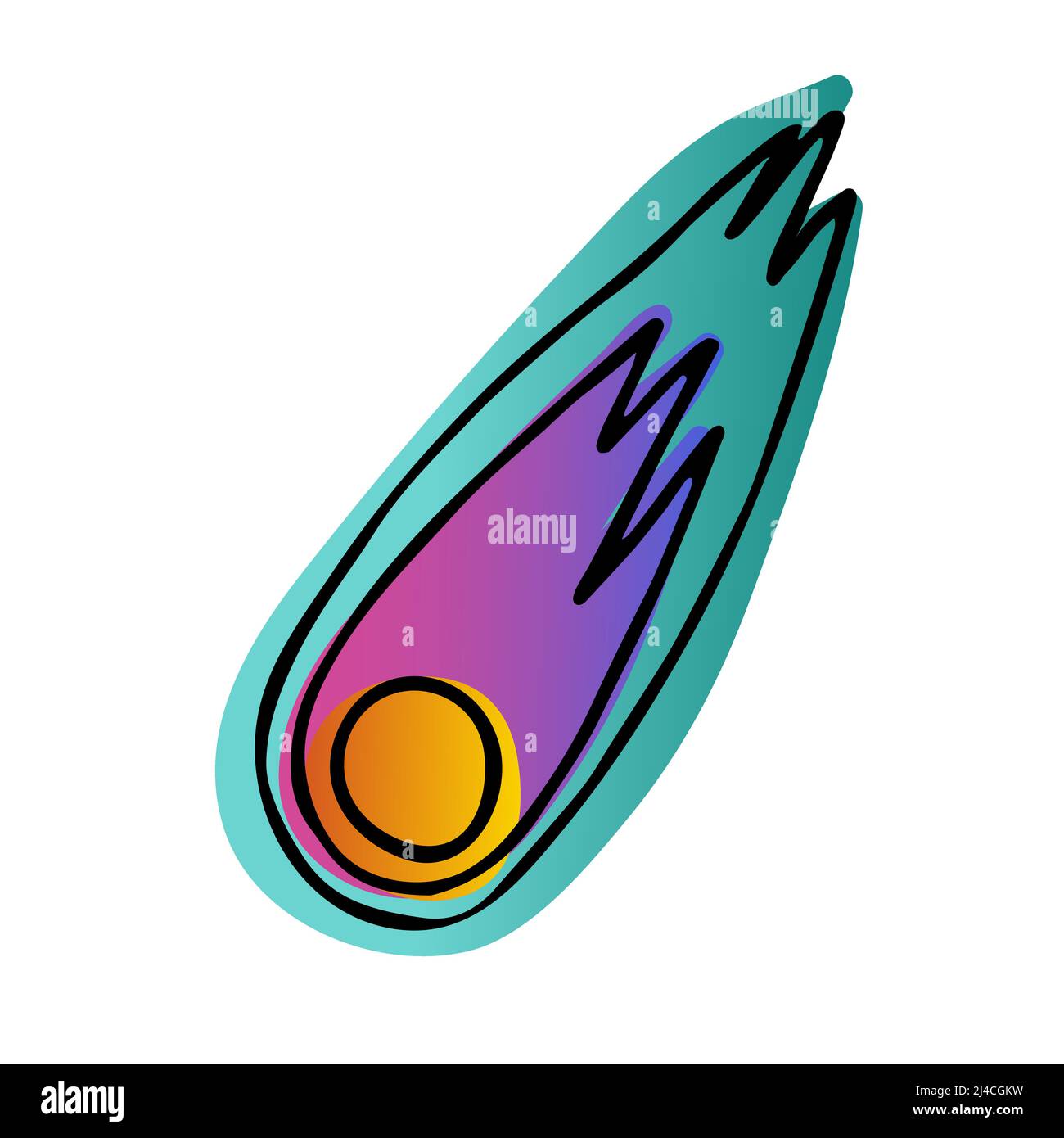 Line Space doodle comet. Hand-drawn asteroid isolated on white background. Color astronomical ...
