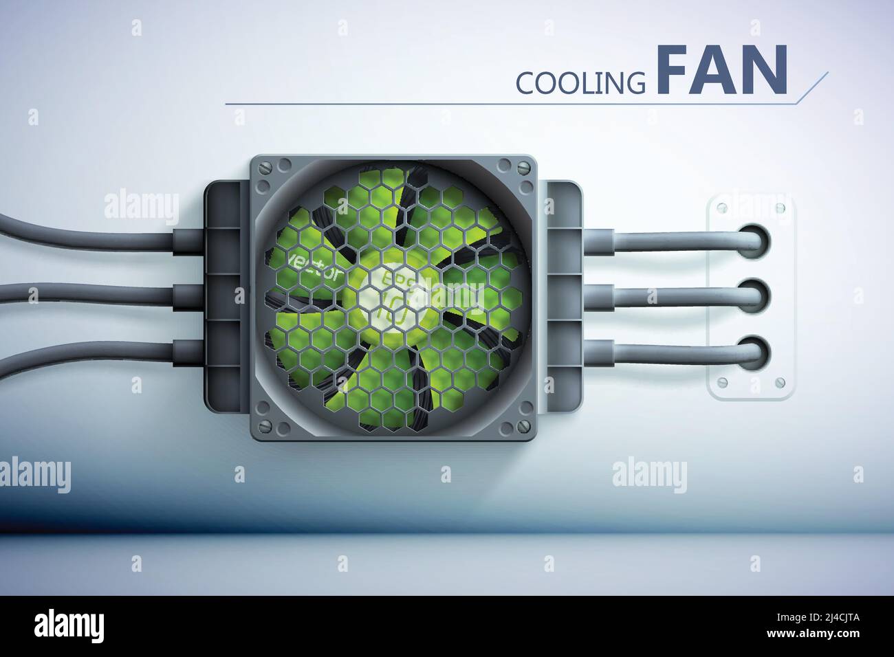 Cooling technology background with realistic green plastic fan grid and ...