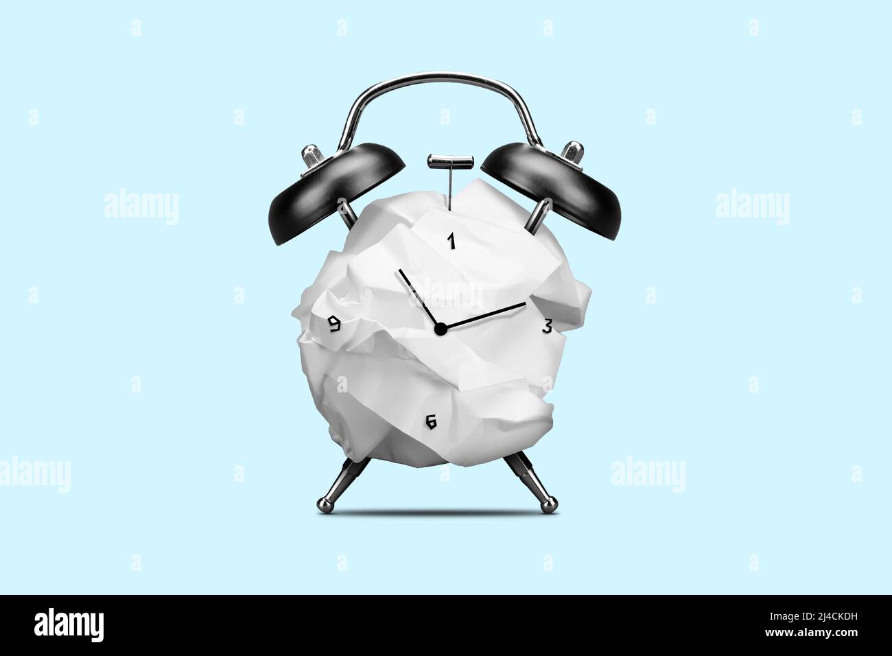 Time for work concept. Artistic poster of clock with crumpled face ...