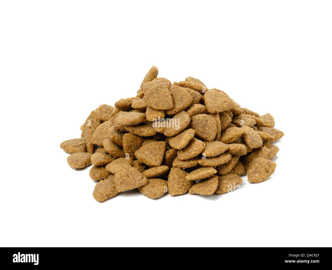 triangular pieces of animal food on a white background. Pile of ...