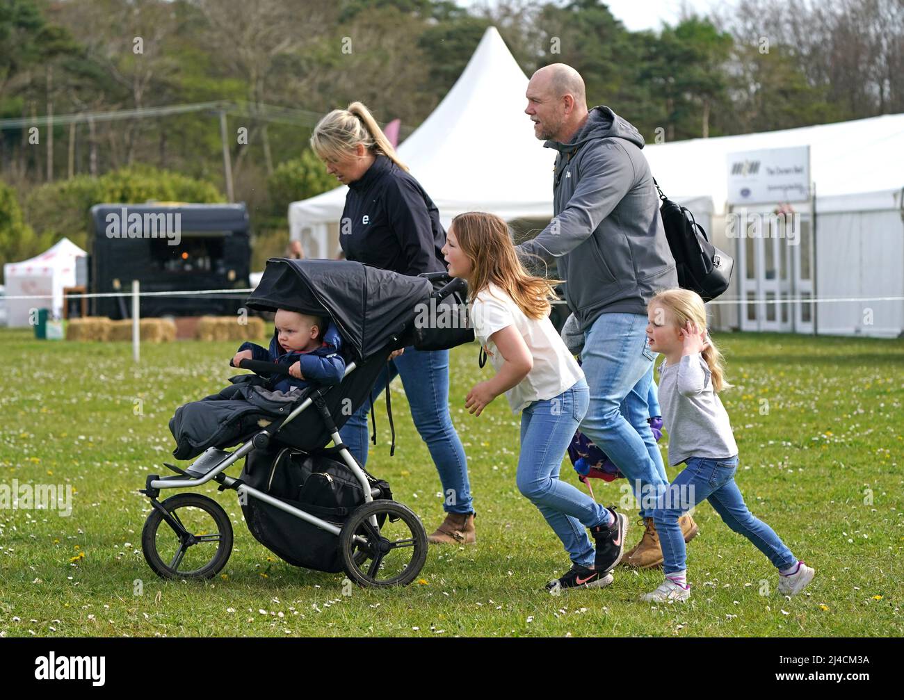 Mike Tindall arrives with his children Mia (centre), Lena Elizabeth ...