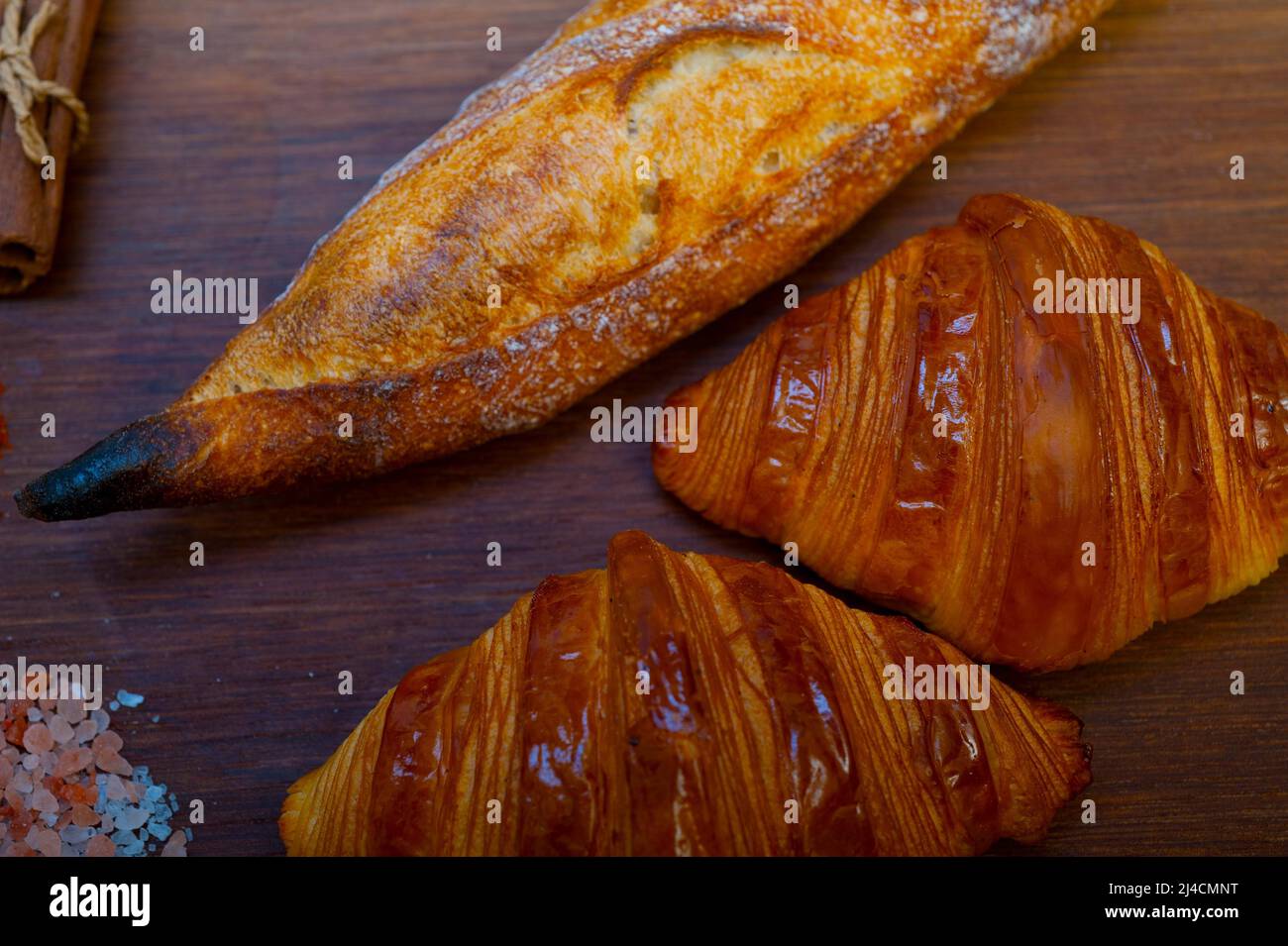 French fresh croissants and artisan baguette tradition Stock Photo - Alamy