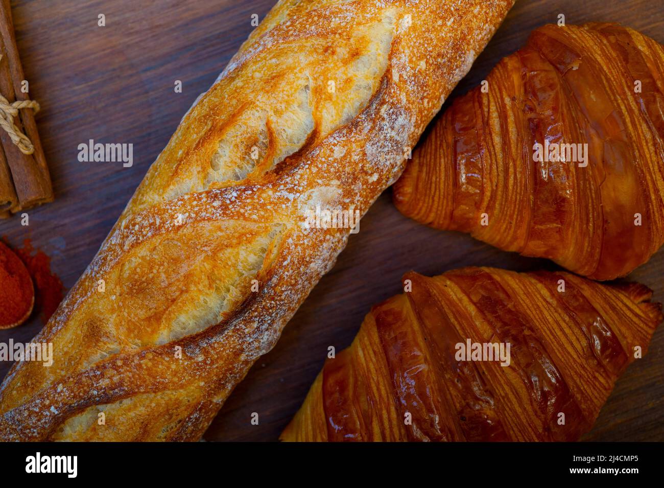 French fresh croissants and artisan baguette tradition Stock Photo - Alamy