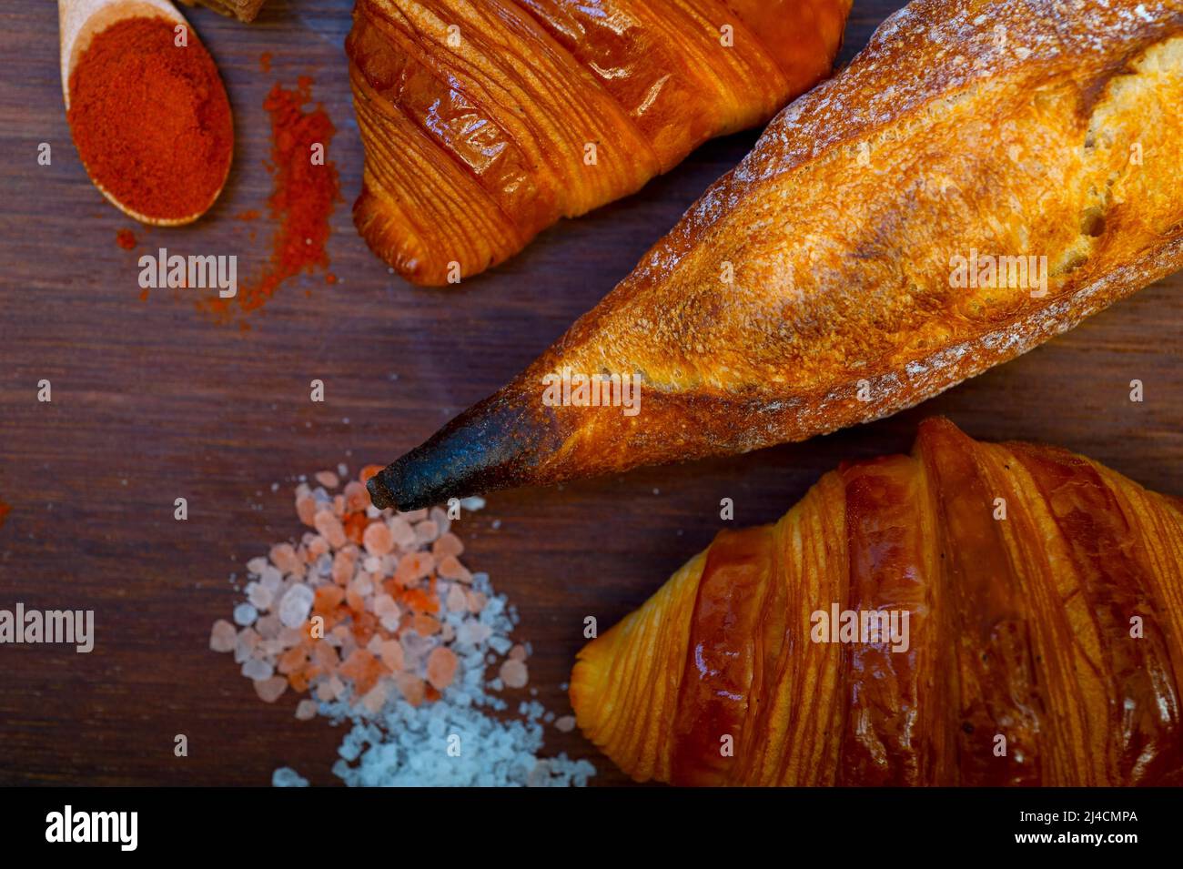 French fresh croissants and artisan baguette tradition Stock Photo - Alamy