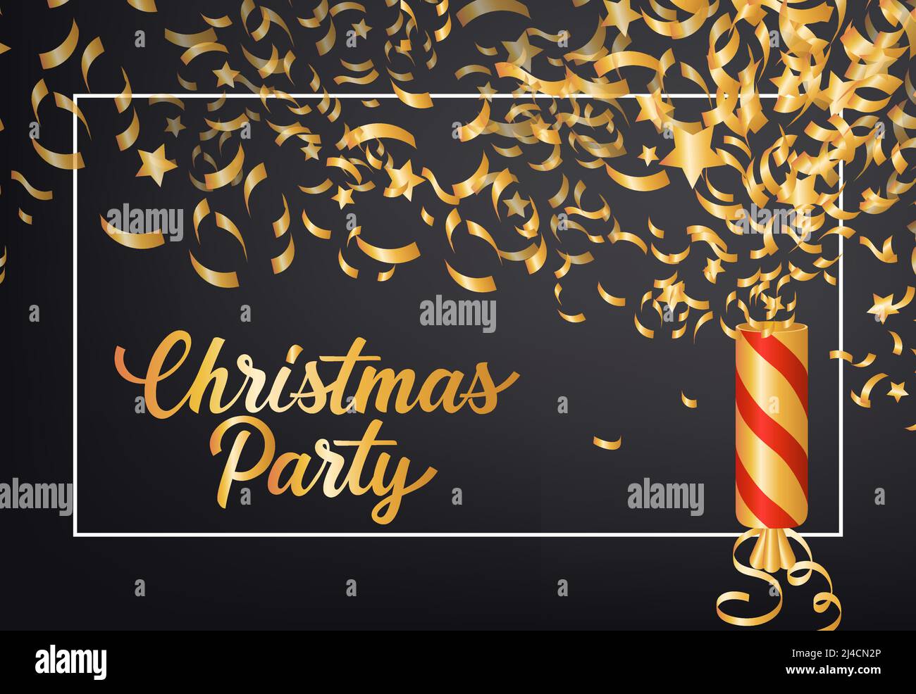 Christmas Party festive poster design. Cracker, confetti and frame on ...