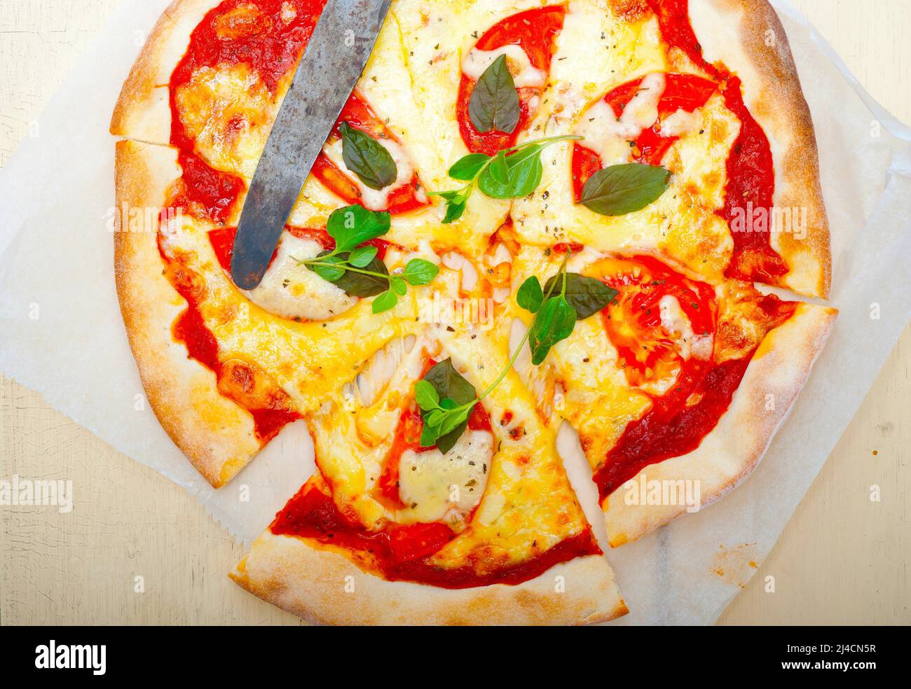 Italian traditional pizza Margherita tomato mozzarella and basil Stock Photo - Alamy