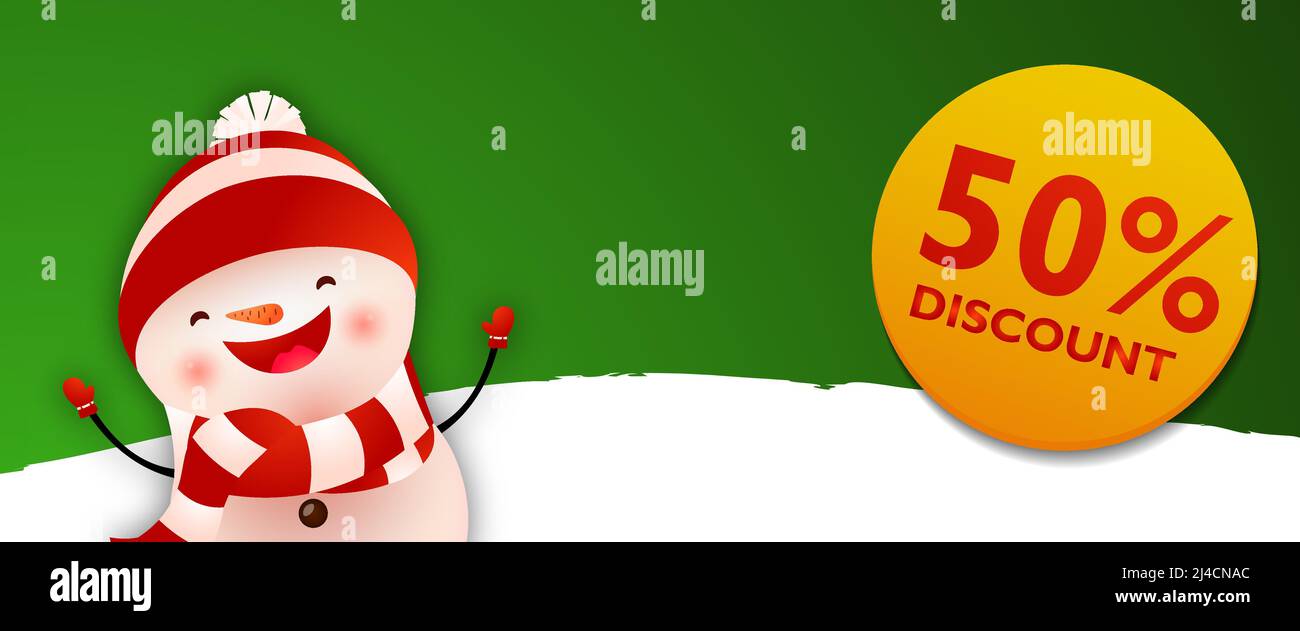 Discount coupon design with cartoon funny snowman. Creative design of ...
