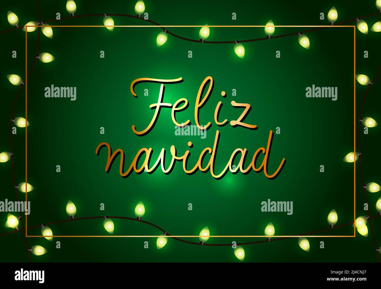 Feliz Navidad festive poster design. Christmas garlands and frame on ...