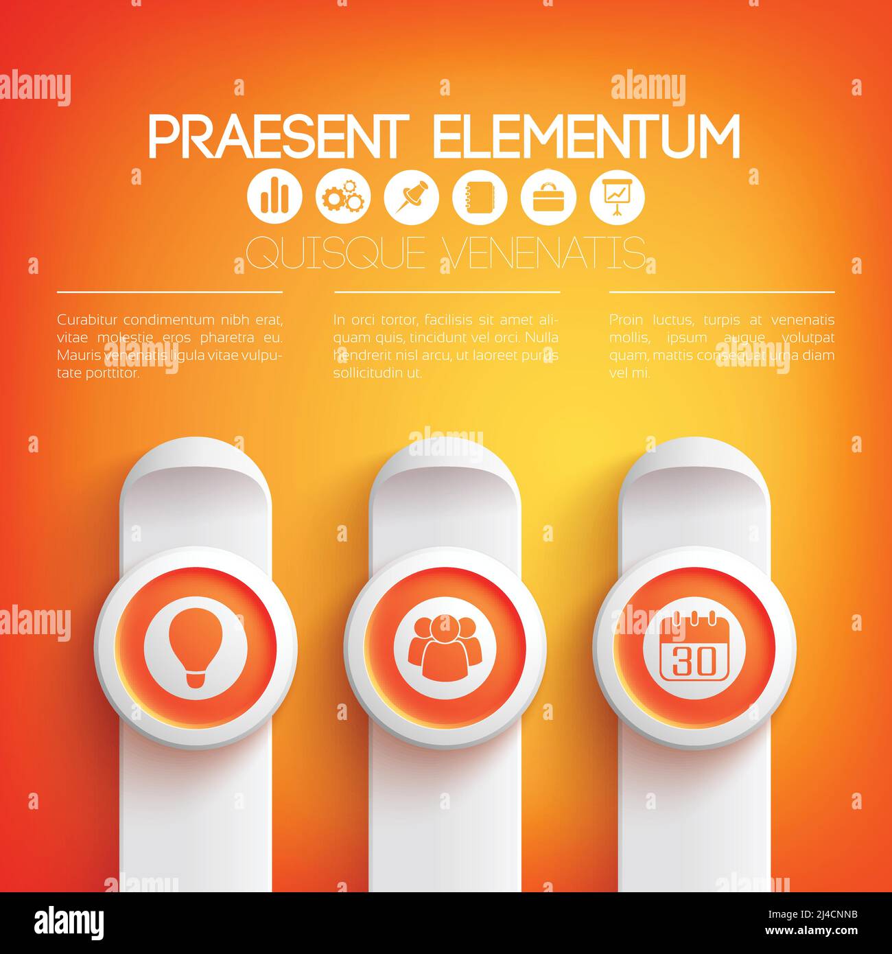 Abstract infographic business template with text icons on red circles ...