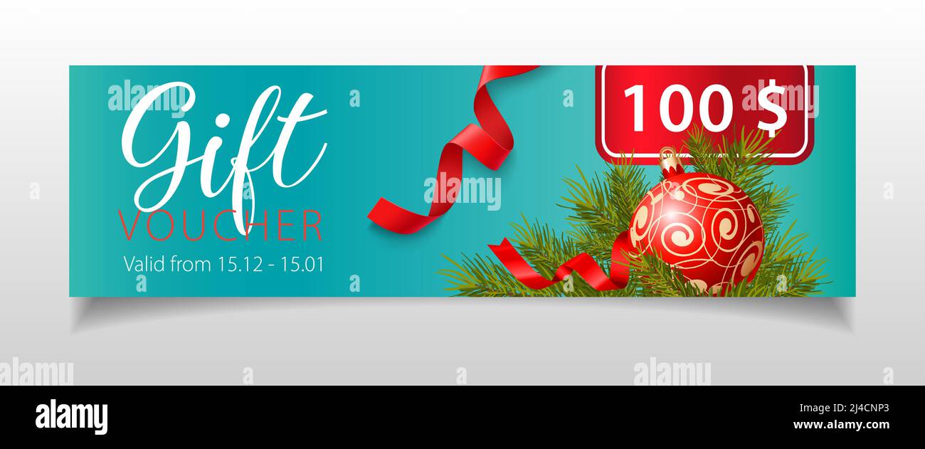 Gift Voucher lettering with Christmas bauble and fir-tree twigs ...