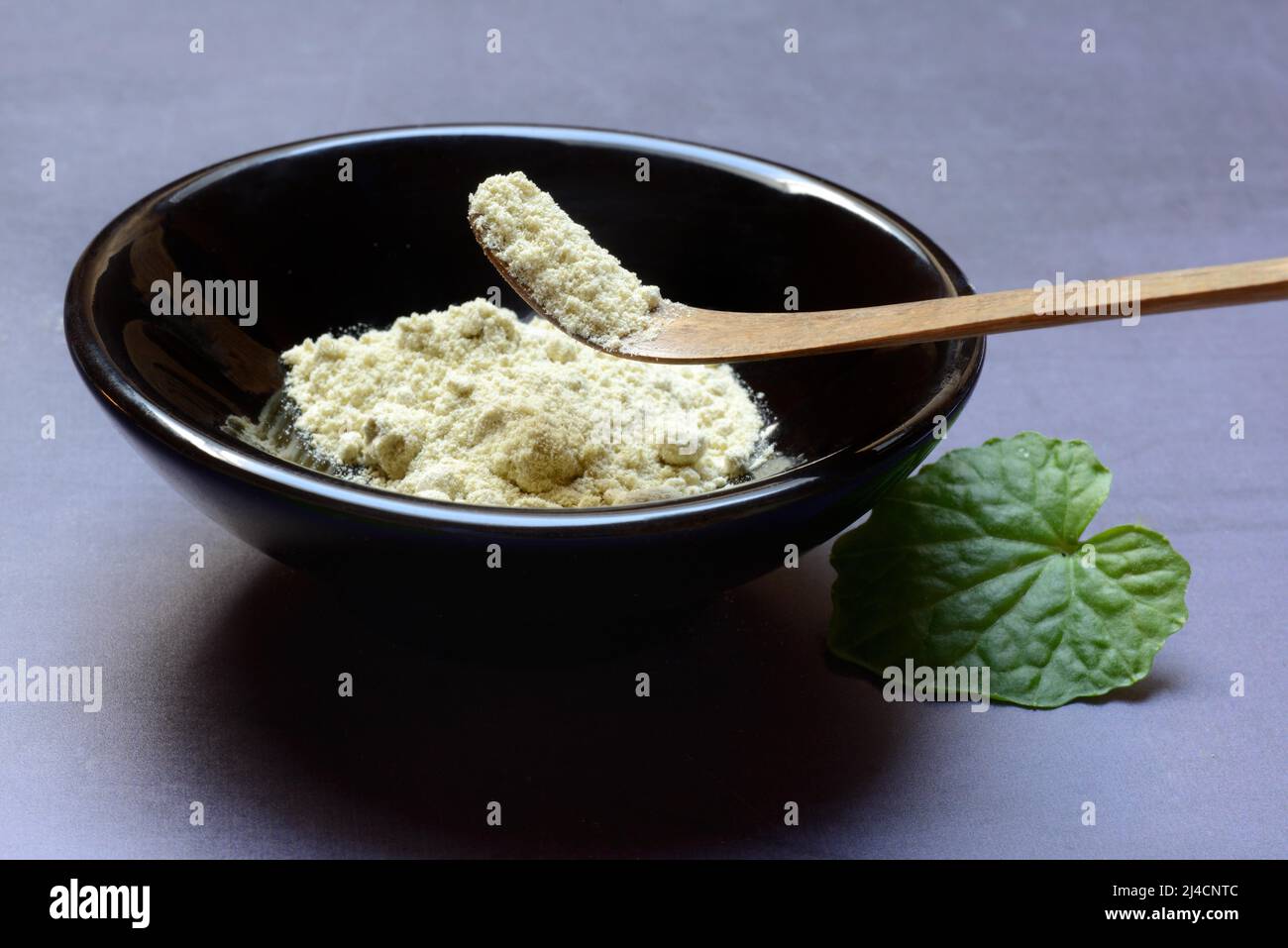 Wasabi (Wasabia japonica) with spatula in bowl, wasabi leaf, wasabi ...