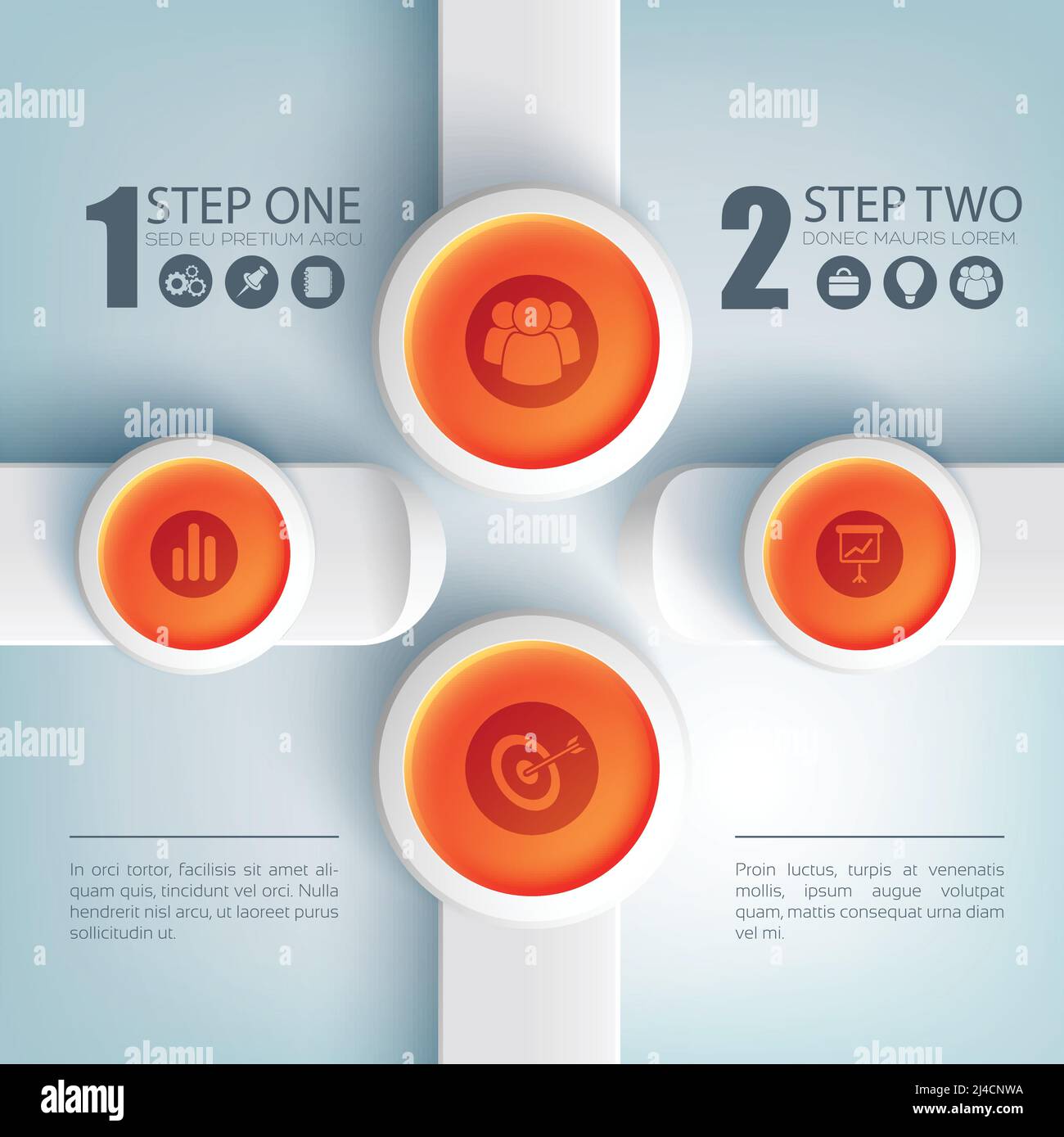 Web digital infographics with text business icons on red circles and ...