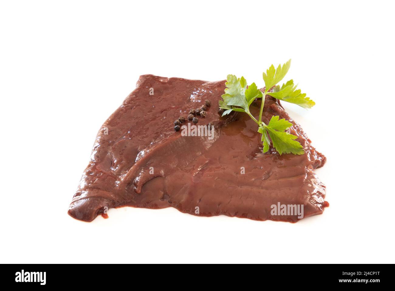slice of raw beef liver isolated on a white background Stock Photo - Alamy