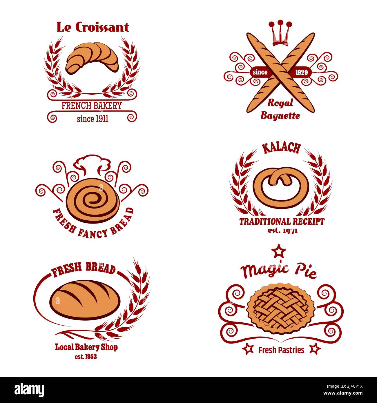 Bakery bread logo set. Food badge, fresh and wheat, vector illustration ...