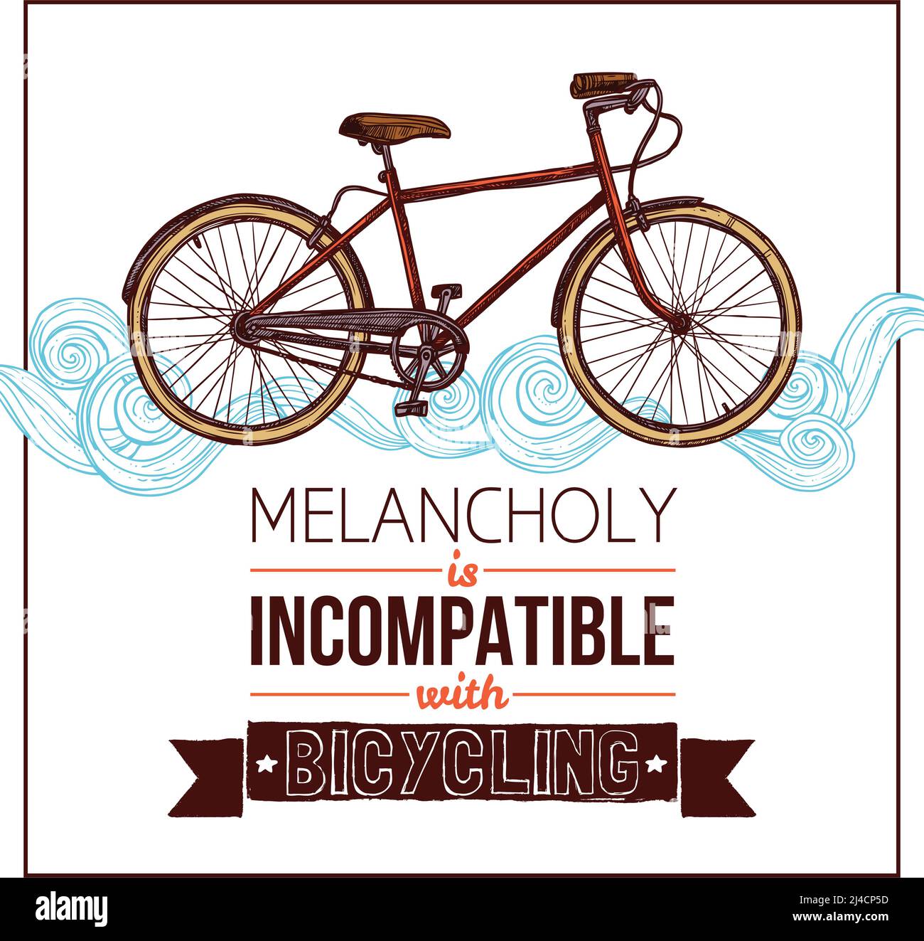 Active recreation poster with retro style bicycle and motivation text ...