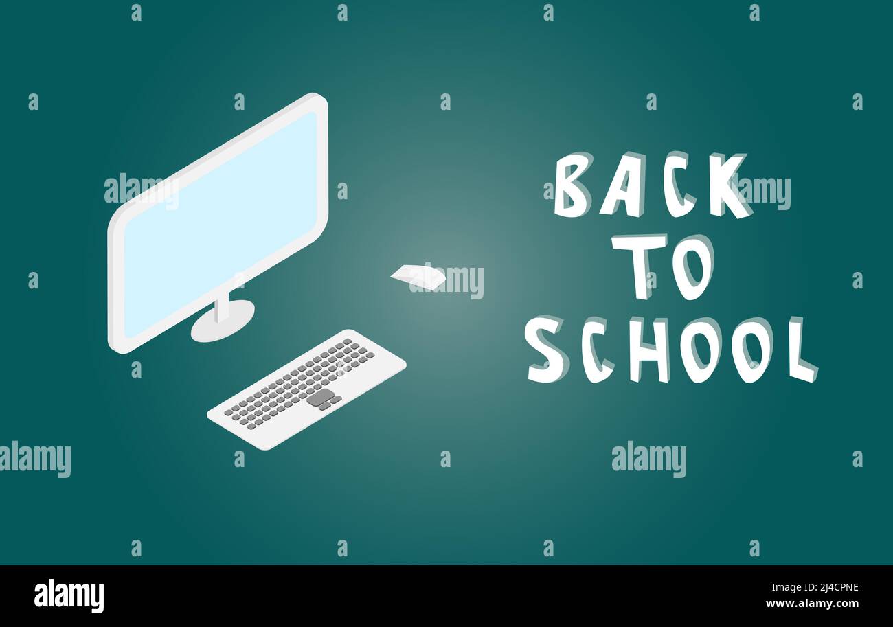 Back to school poster or flyer with computer and keyboard. Flat vector ...
