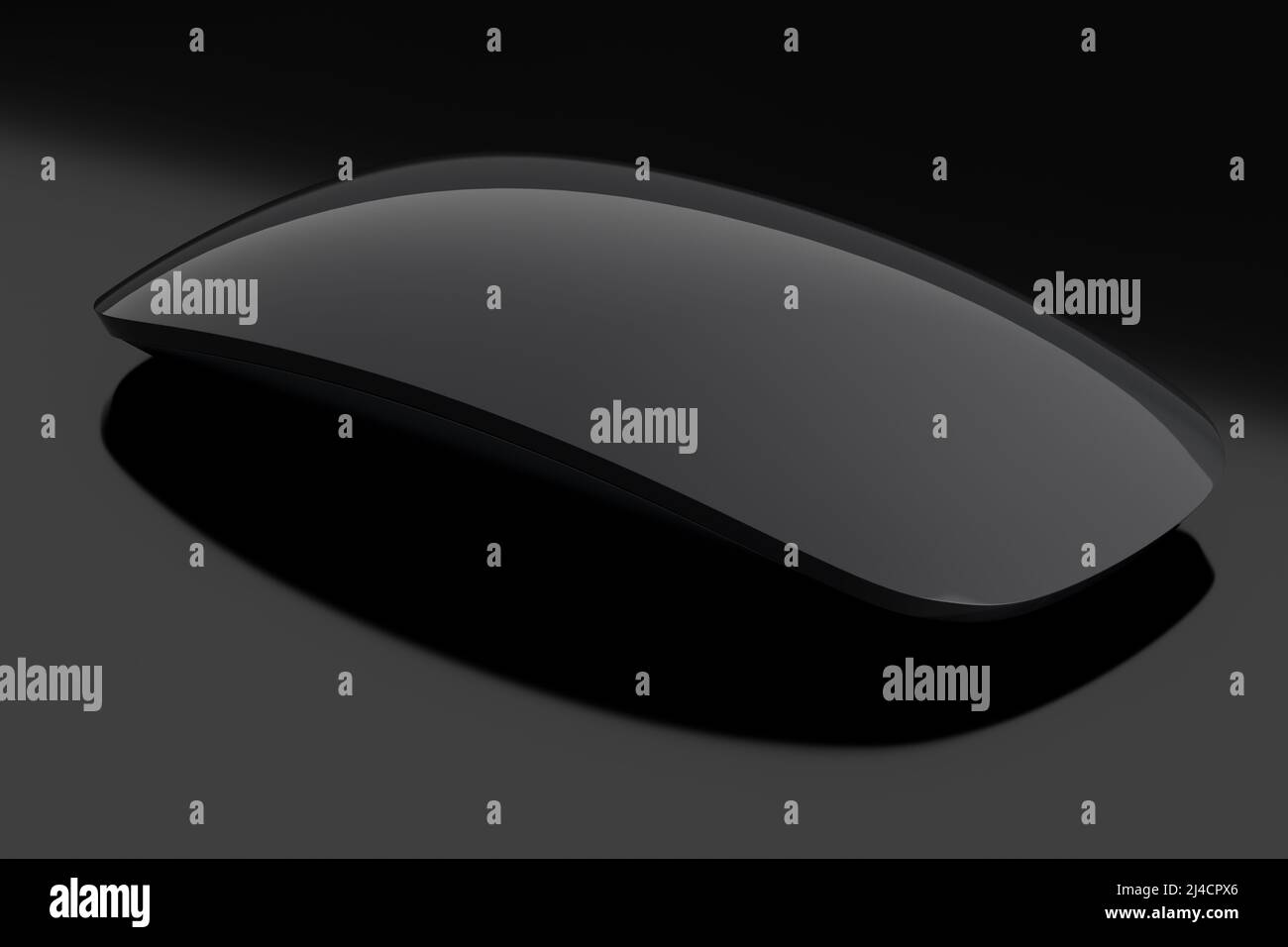 Realistic black computer mouse with touch isolated on black background ...