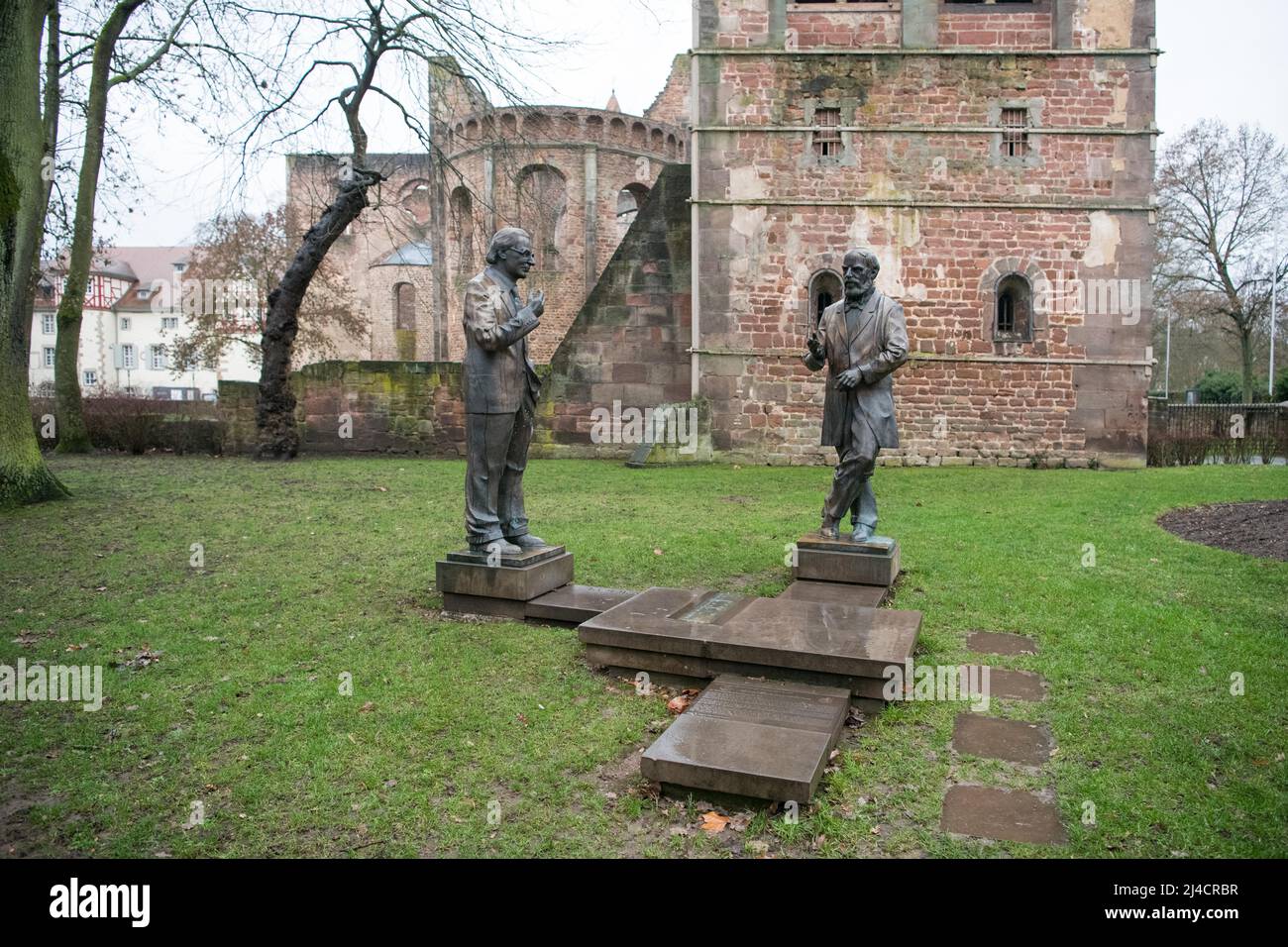 Konrad Duden and Konrad Zuse statue, in front of the Abbey ruins, Bad ...