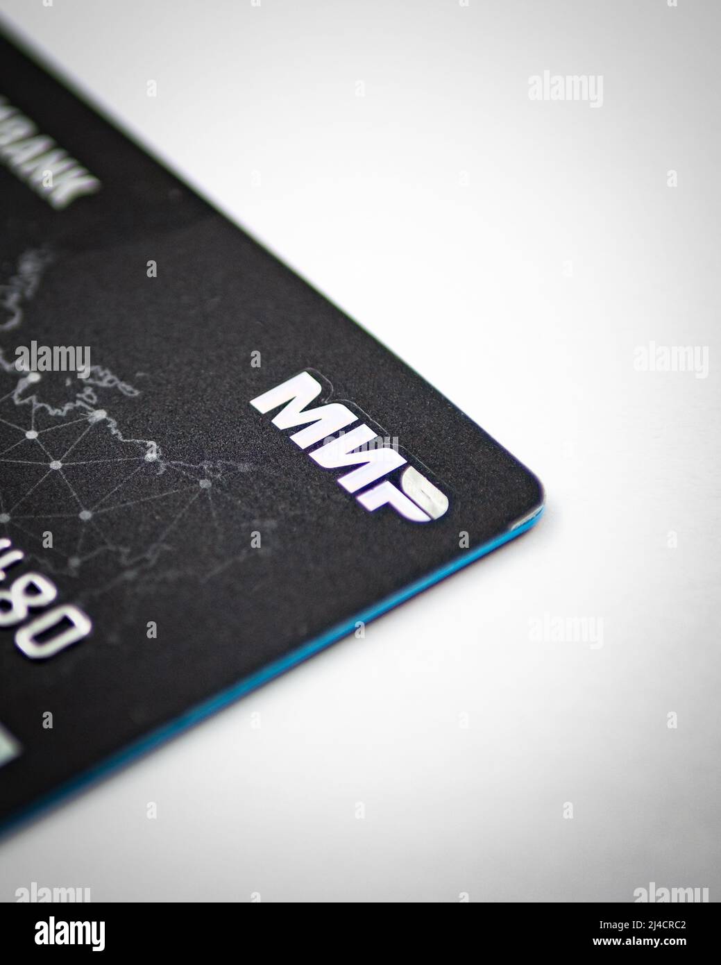 Russian bank card mir close-up payment system colored Stock Photo - Alamy