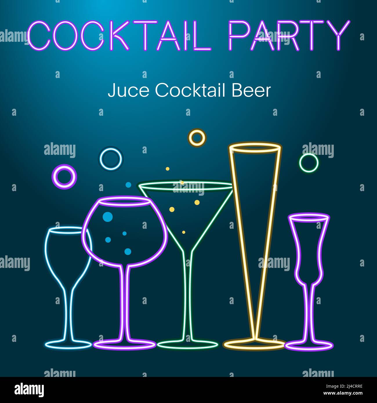 Flyer for night cocktail party. Neon sign, bright alcoholic signboard ...