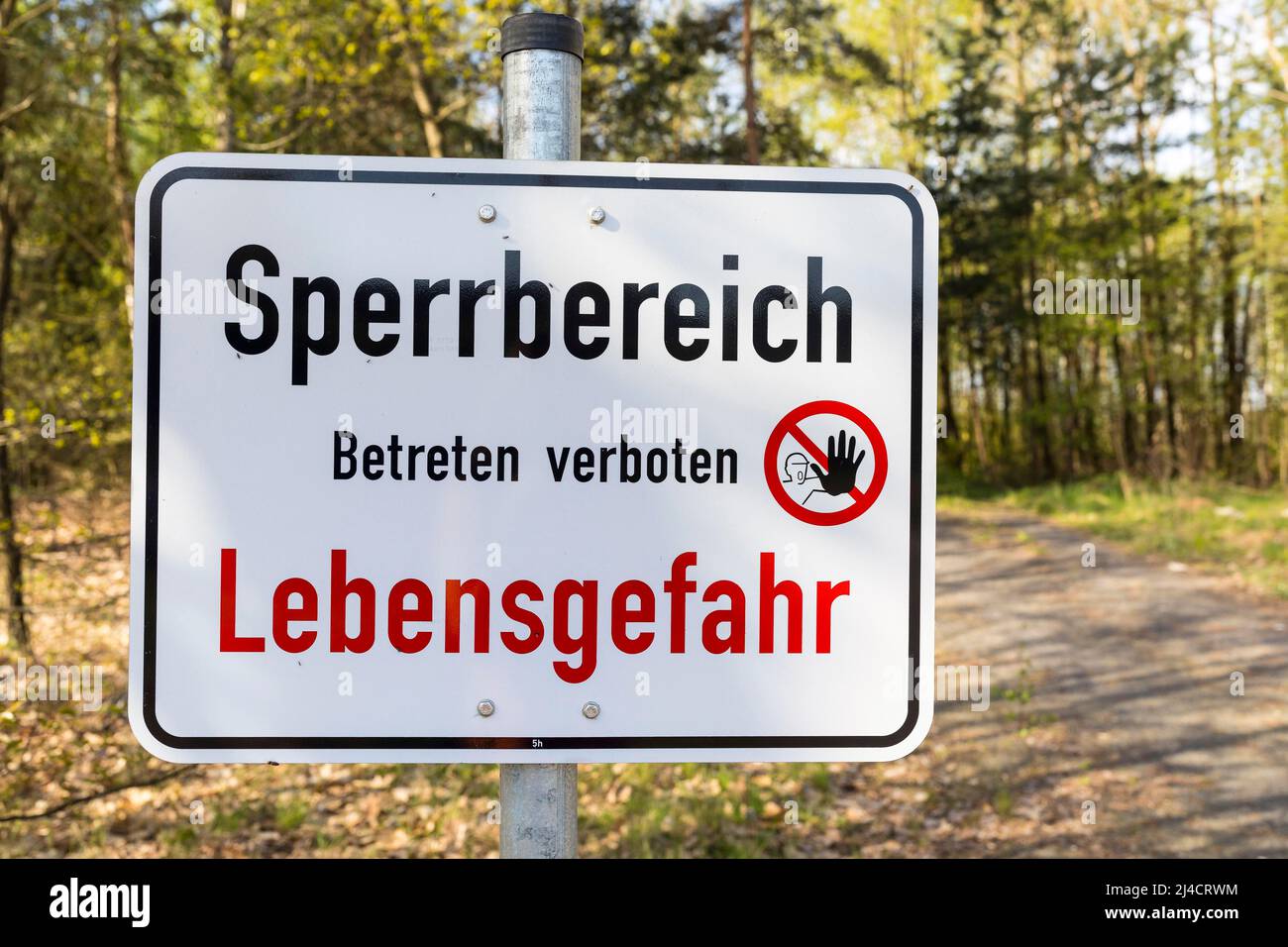 Barrier sign, Do not enter, Danger to life, Hoyerswerda, Saxony ...