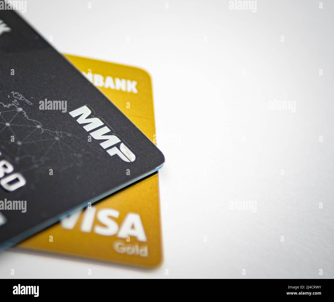 Russian bank card mir close-up payment system colored Stock Photo - Alamy