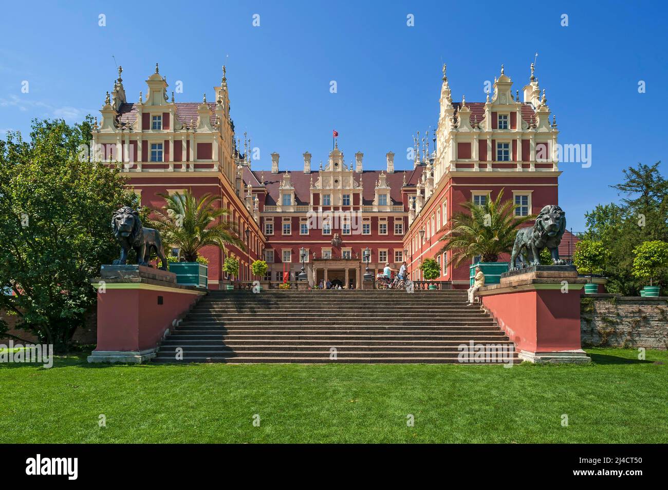 The New Muskau Palace built in neo-Renaissance style, 1866, in front ...
